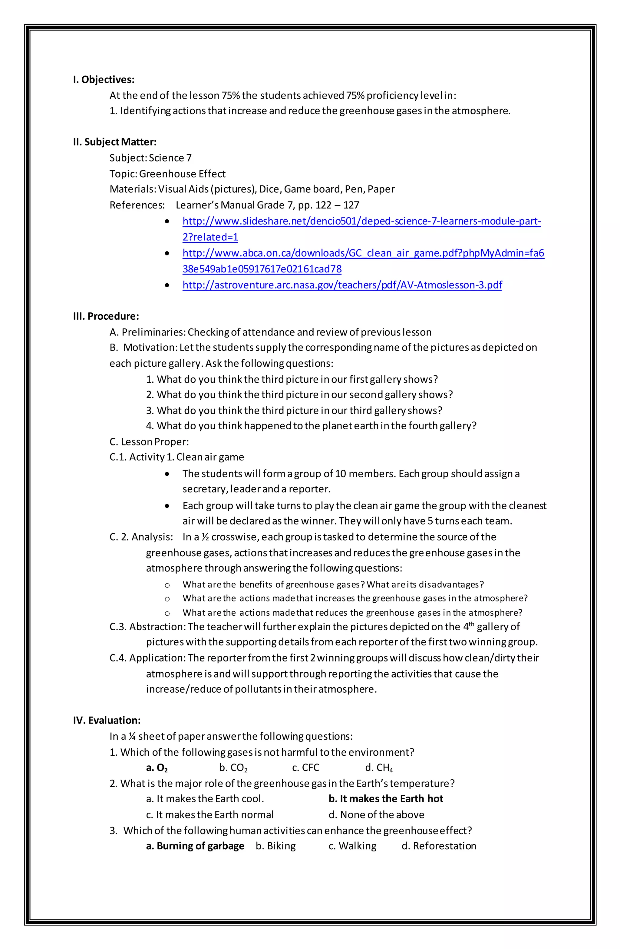 Greenhouse Effect Lesson Plan | DOCX