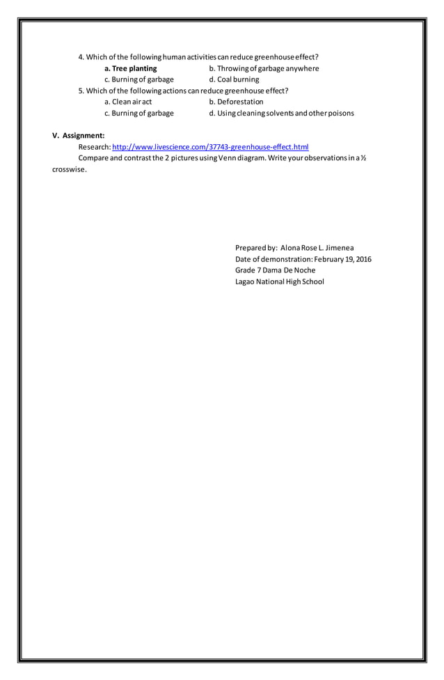 Greenhouse Effect Lesson Plan | DOCX | Indoor Environmental Quality ...