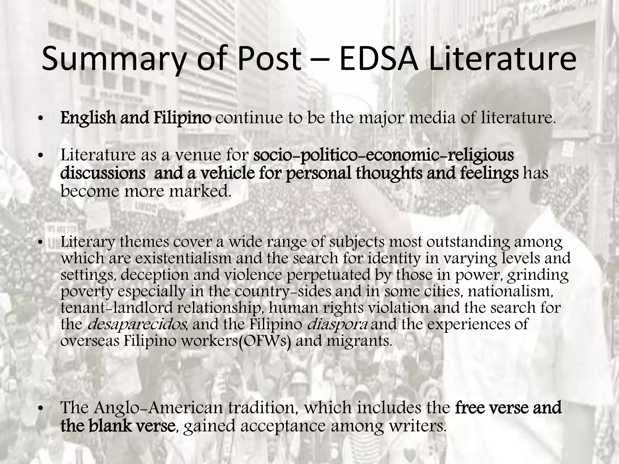 Literature after EDSA revolution | PPTX