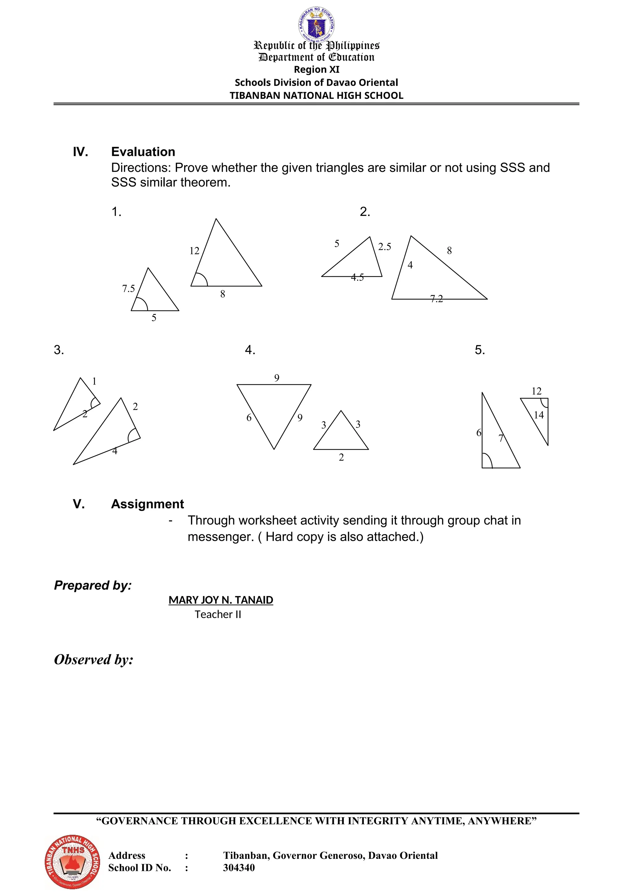 Triangle Congruence Third Quarter Demo Teaching | DOCX