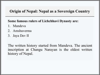 Origin of Nepal: Nepal as a Sovereign Country | PPTX