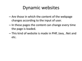 Website/Web Applications / Static vs Dynamic Website / Web Browser / | PPTX