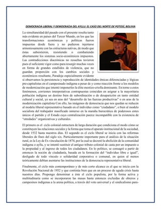 Democracia liberal y democracia del ayllu | PDF