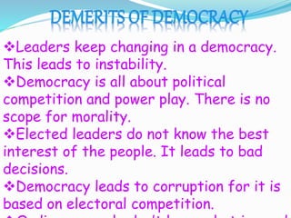 Features of Democracy with merits and demerits | PPTX