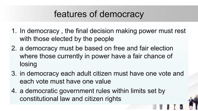 Democracy | PPTX | Civic affairs | Politics