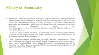 Democracy, theory and practice, an introduction pptx | PPTX