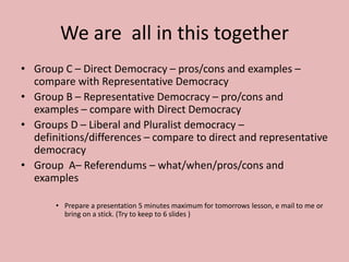 Democracy and participation revision 2014 | PPTX