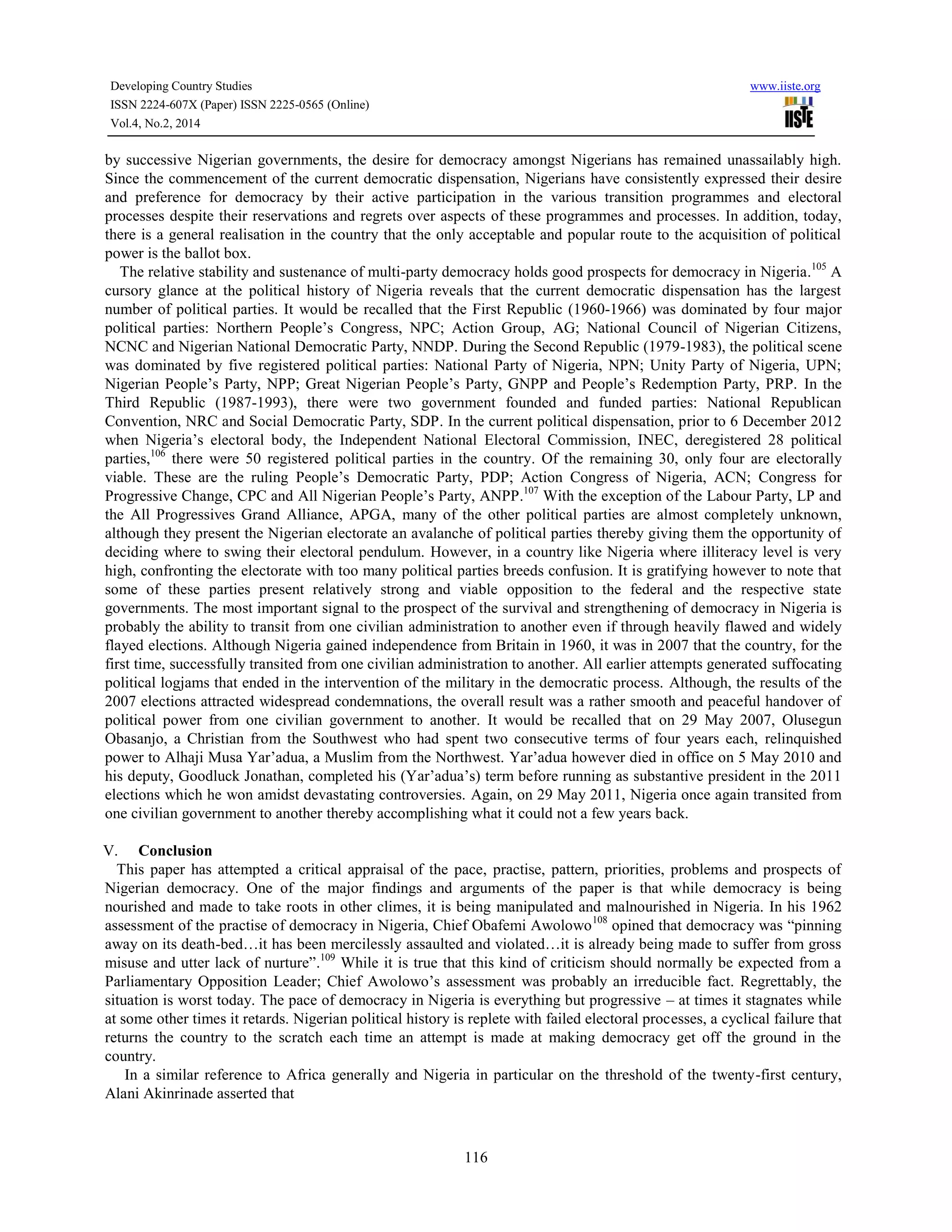 Democracy in nigeria practice, problems and prospects | PDF