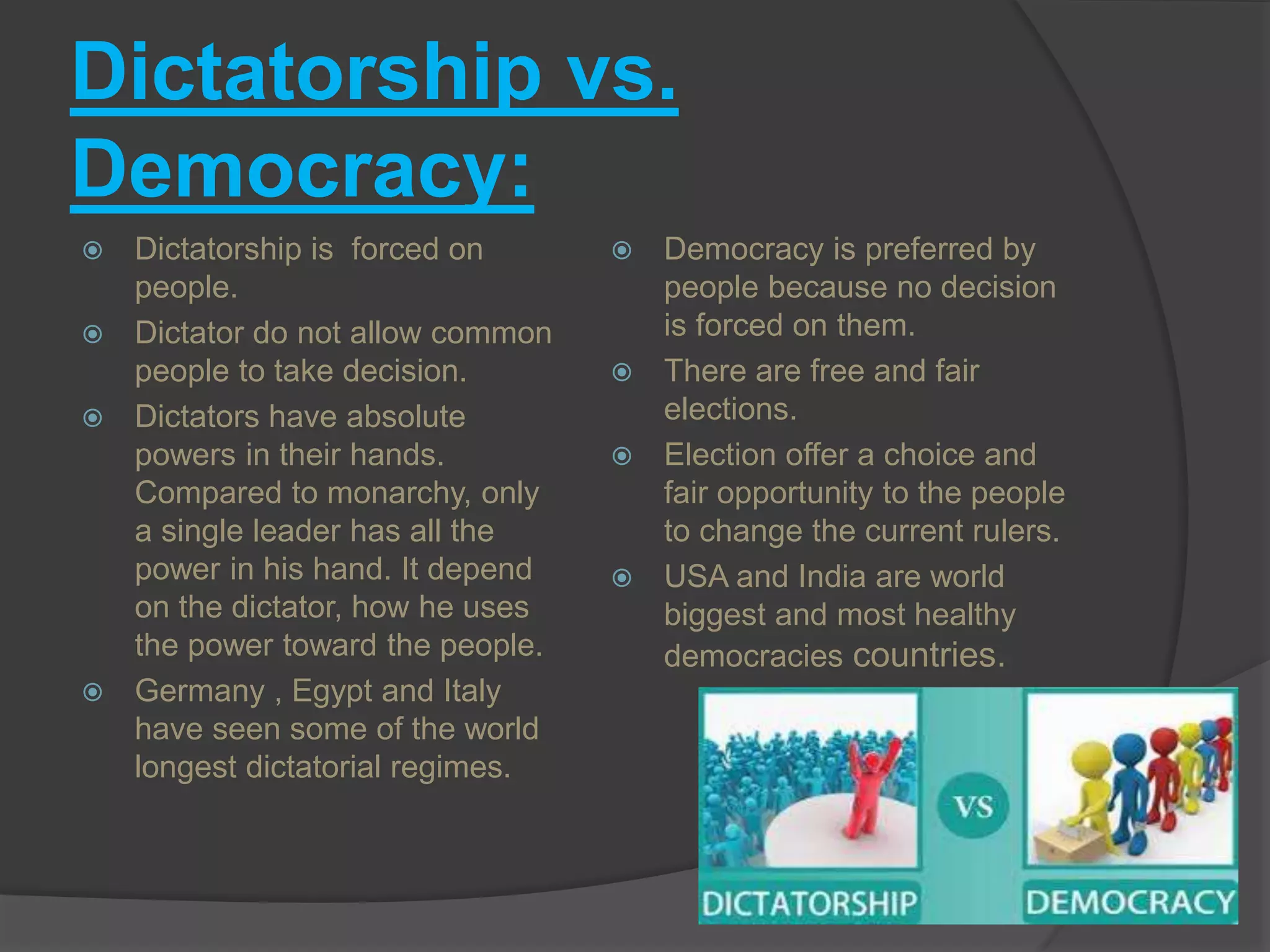 Democracy vs dictatorship | PPTX