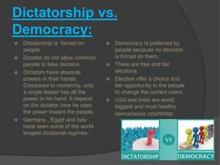 Democracy vs dictatorship | PPTX