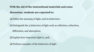 Introduction and Behavior of Light | PPTX