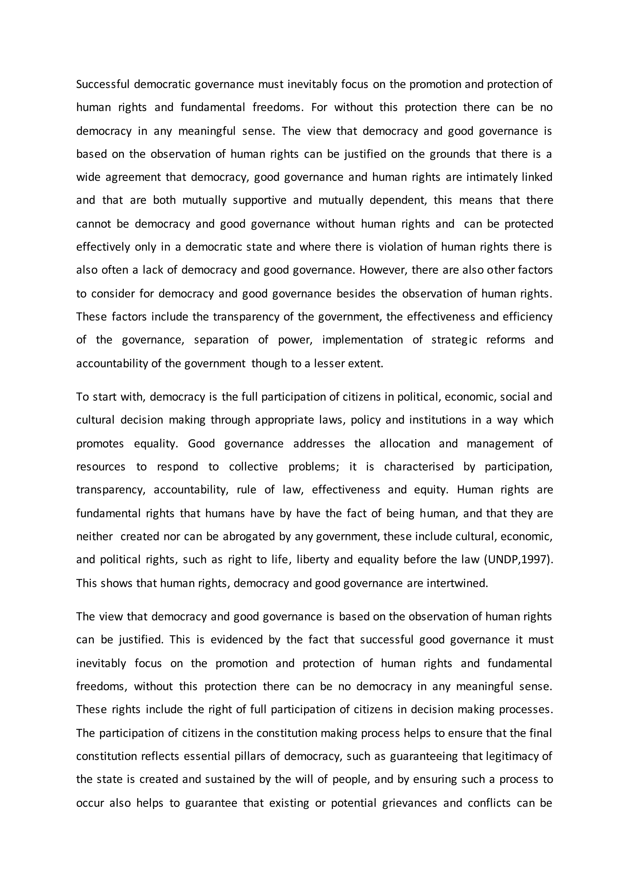 democracy and good governance based on the observation of human rights ...
