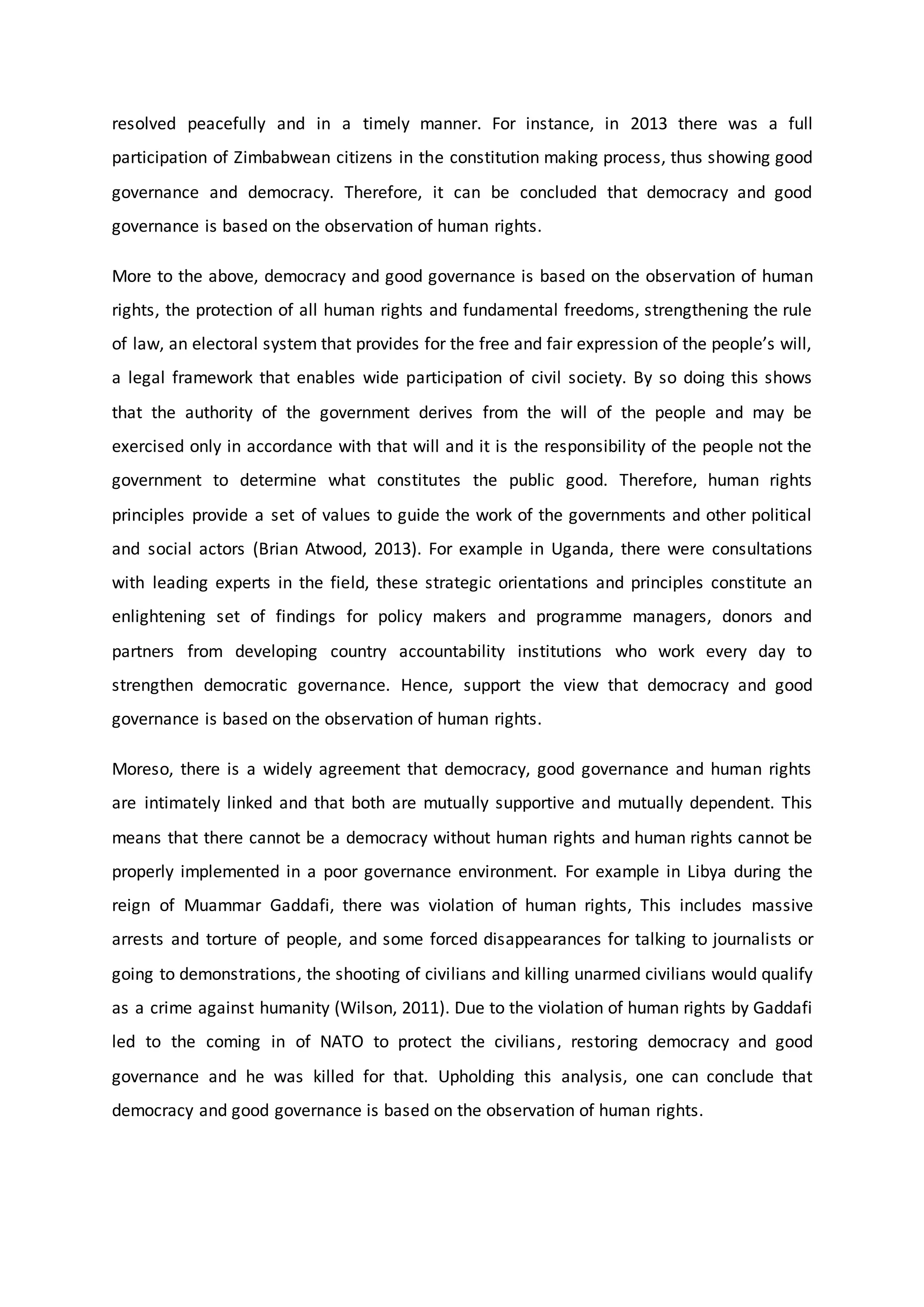 democracy and good governance based on the observation of human rights ...