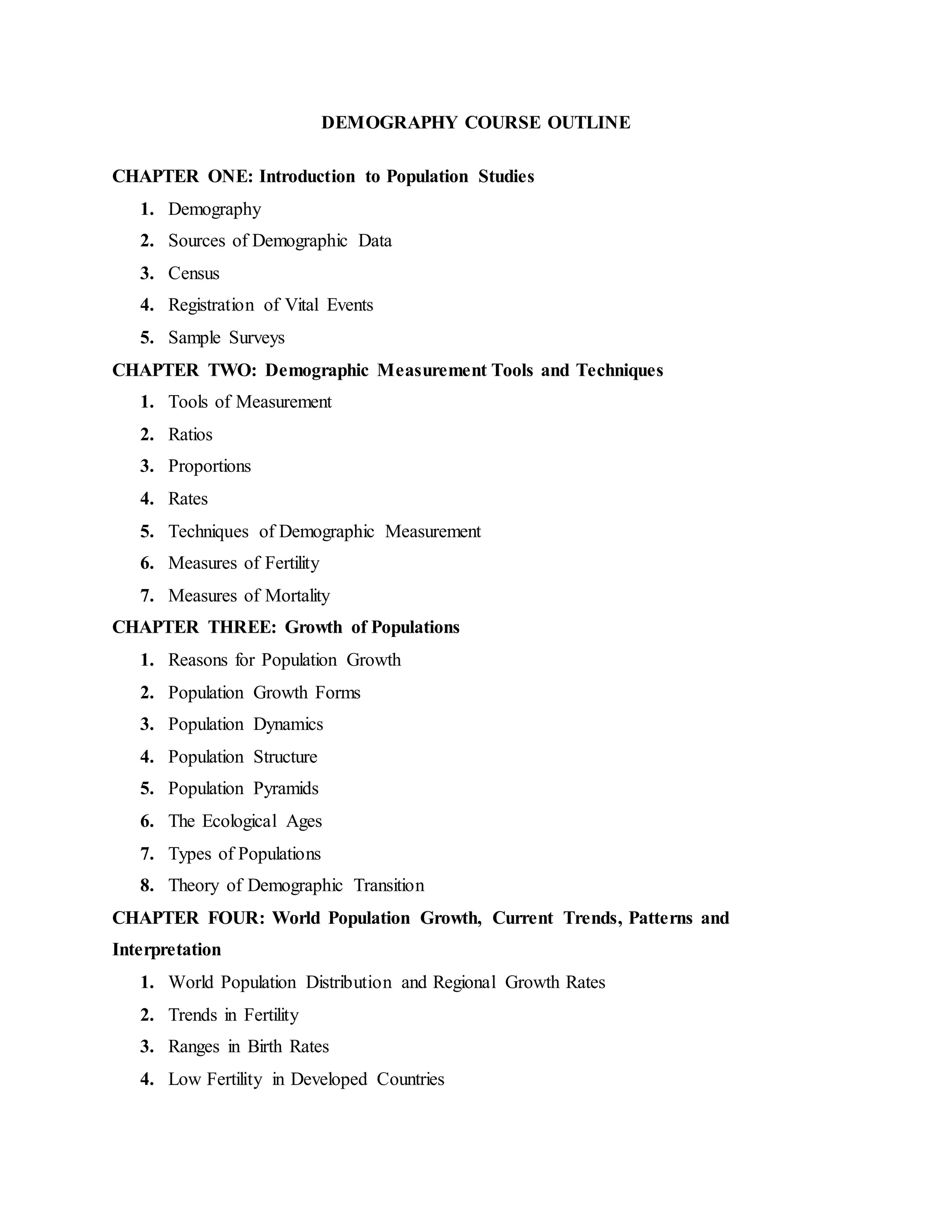 Demography course outline | DOCX