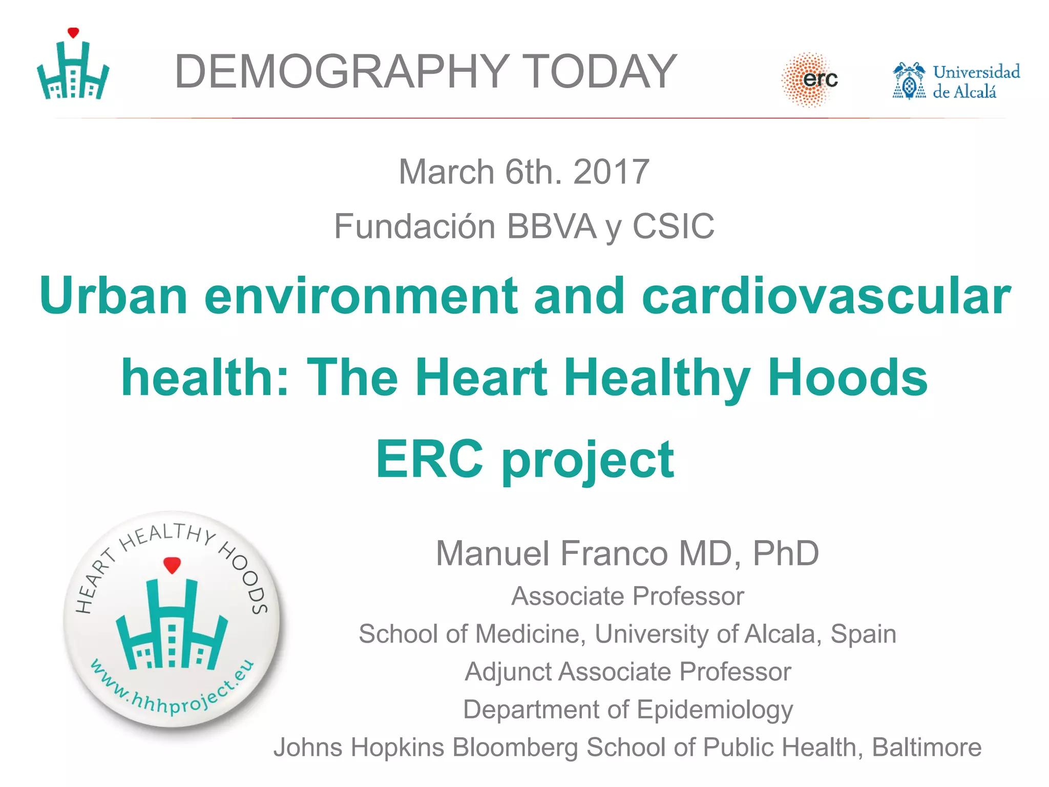 'Demography Today' Leisure series on 6th March 2017: Urban environmente ...