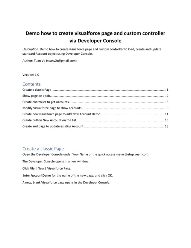Demo How To Create Visualforce Page And Custom Controller Via Developer