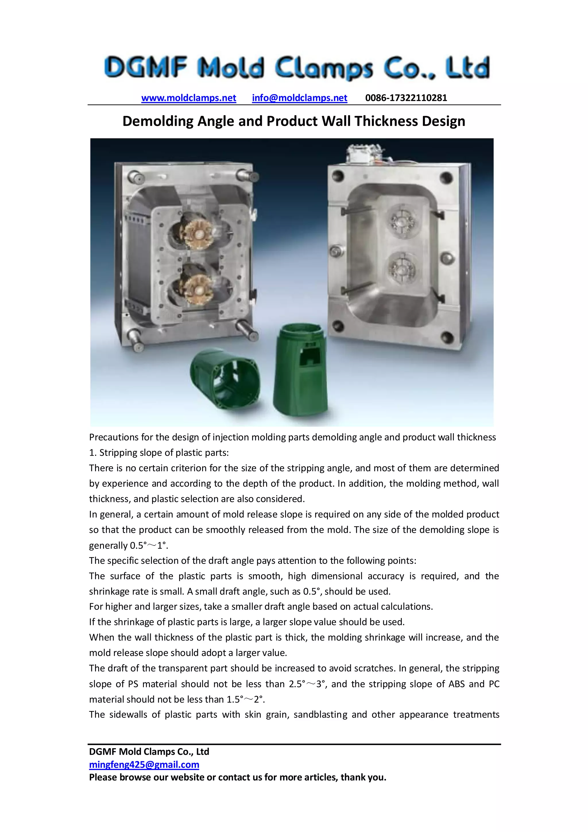 Demolding angle and product wall thickness design | PDF