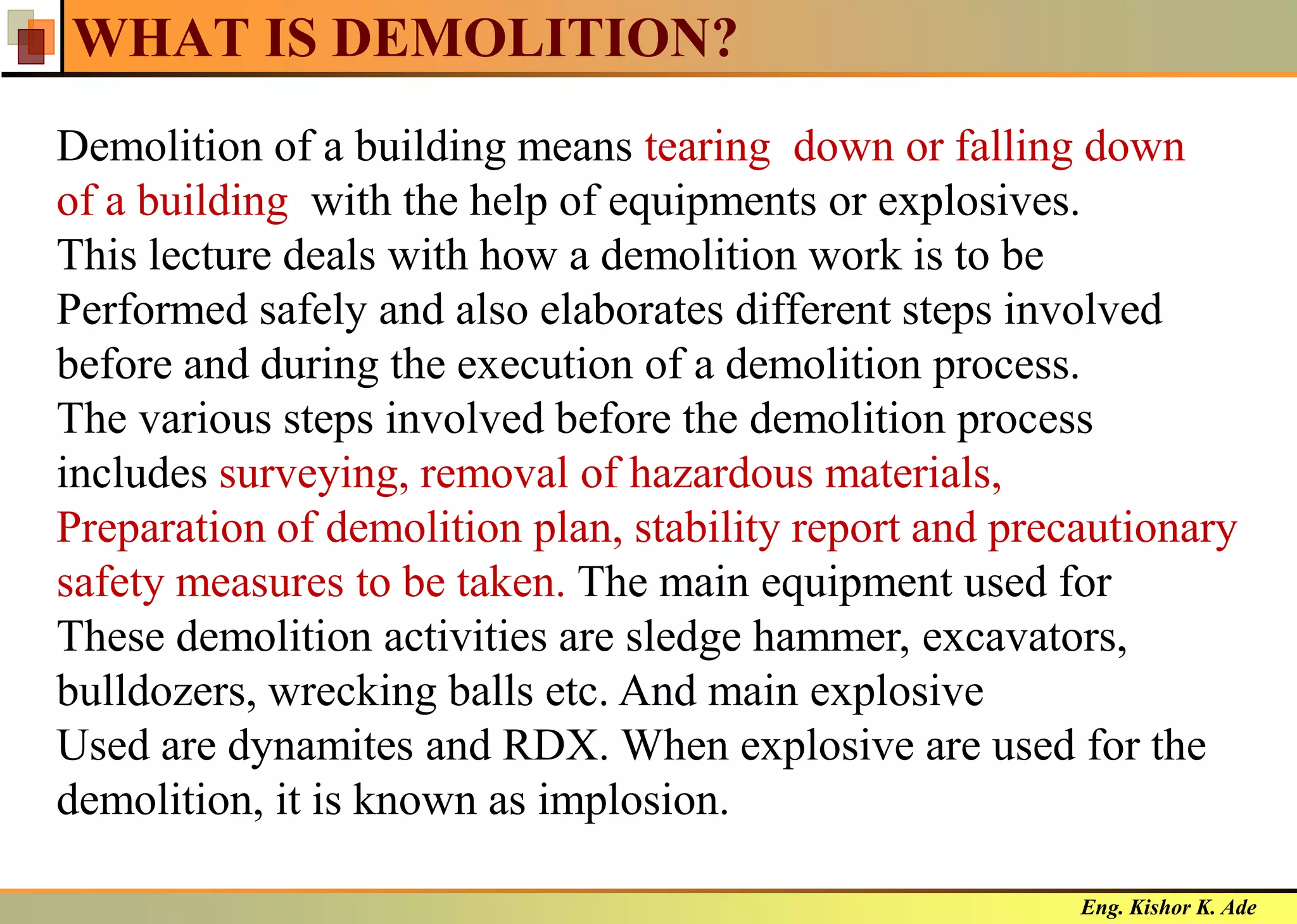 Demolition work of existing building | PDF