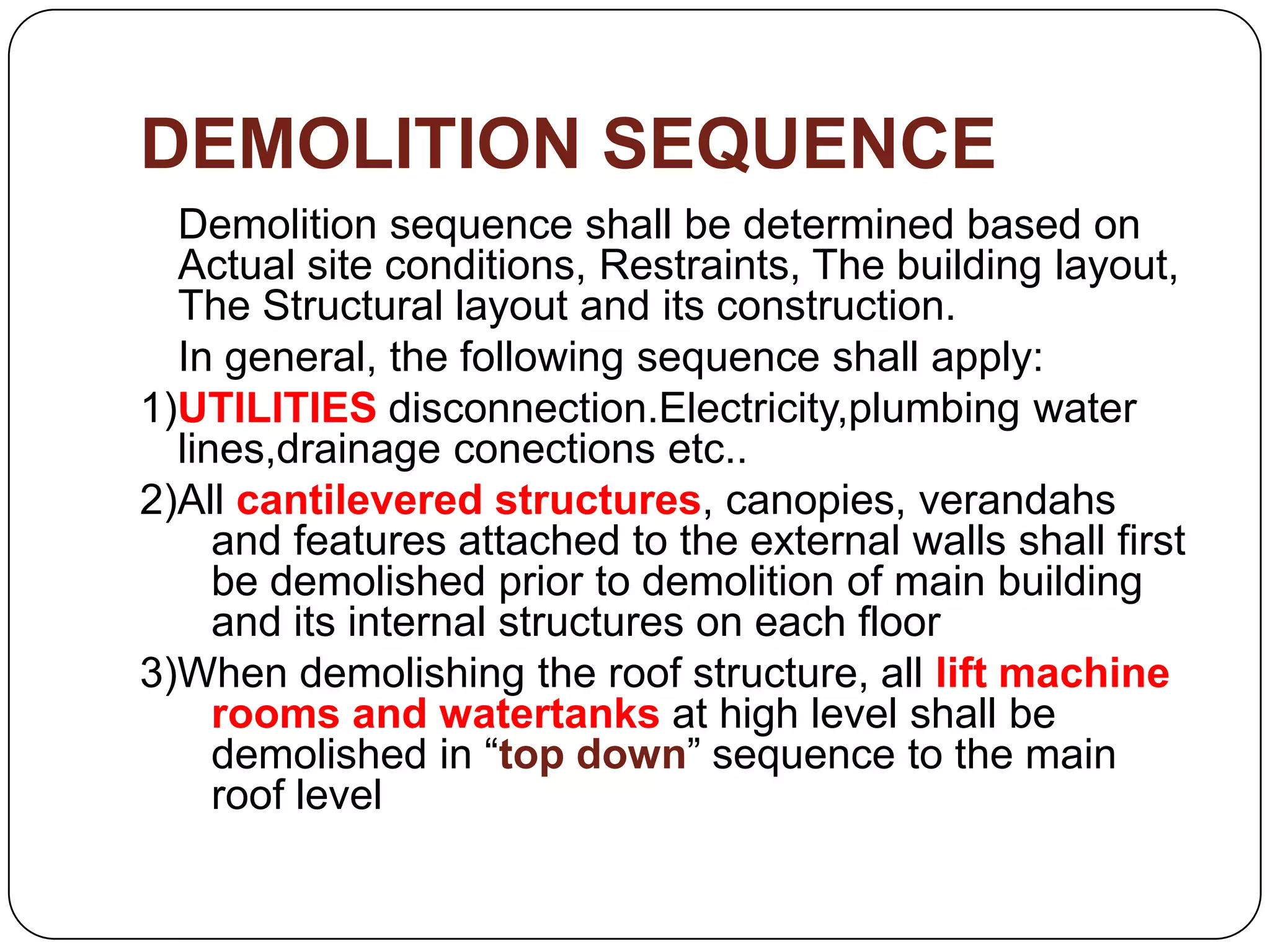 Demolition methods and its sequence | PPTX