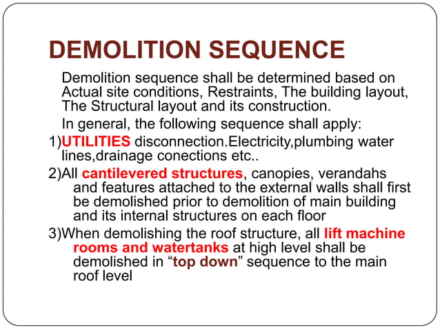 Demolition methods and its sequence | PPTX | Home Security | Home & Garden