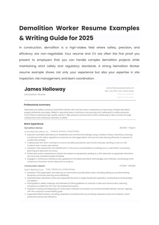 Demolition Worker Resume Examples & Writing Guide for 2025 | PDF