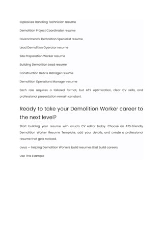 Demolition Worker Resume Examples & Writing Guide for 2025 | PDF