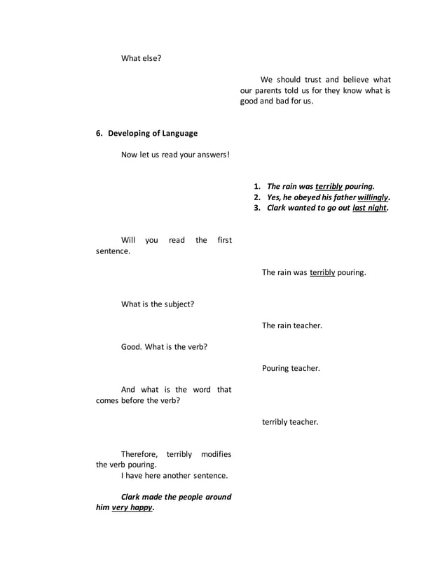 detailed lesson plan on adverbs for grade 6