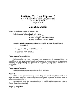 Banghay Aralin Filipino 10 (Aralin 1.1) | DOCX