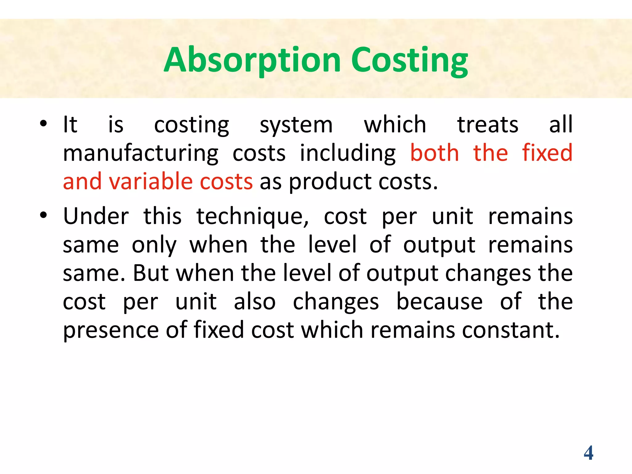 Absorption Costing and Marginal Costing ppt | PPT