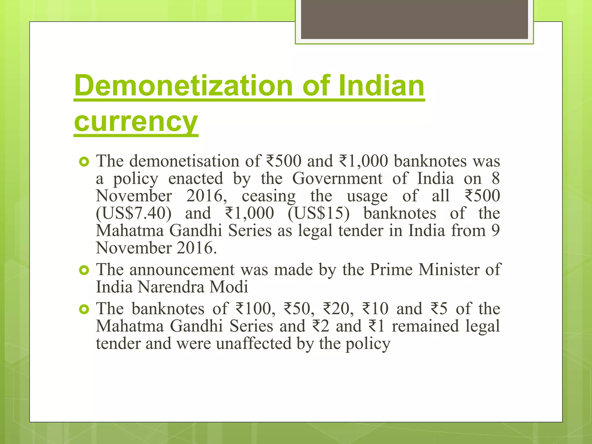 Demonetisation of indian currency | PPTX