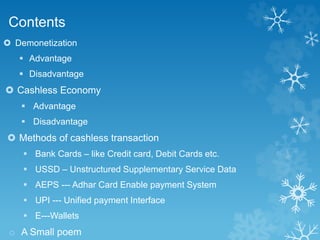 Demonetization and cashless economy(my ppt) | PPTX