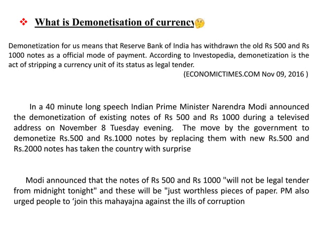DEMONETISATION IN INDIA AND ITS IMPACT | PPT