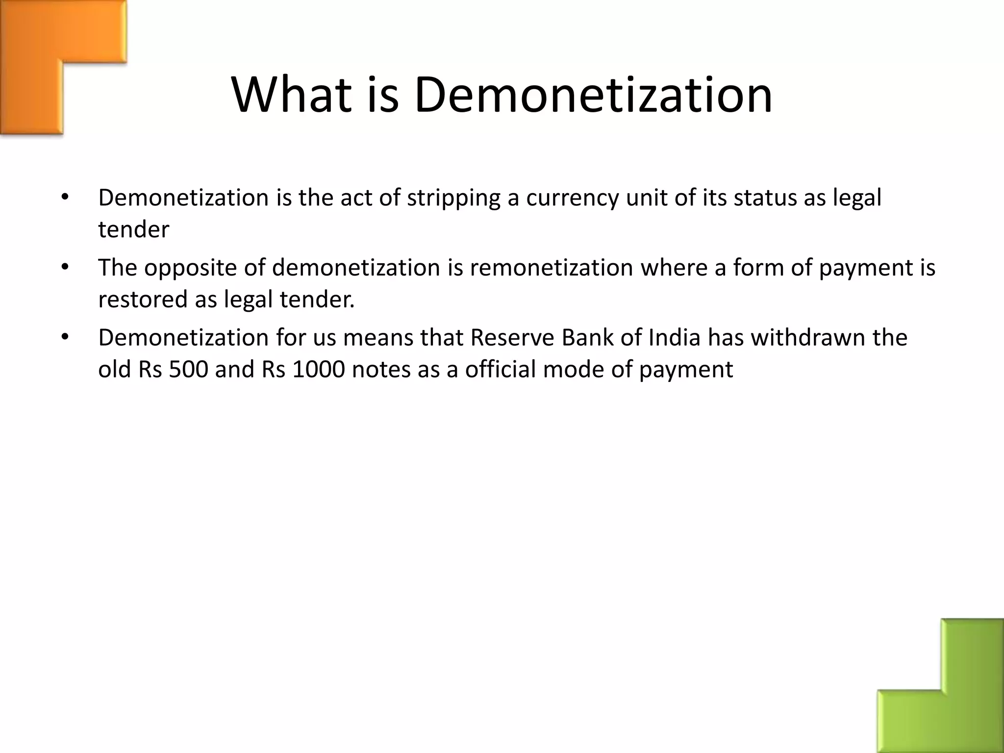 Demonitisation and its effect on indian economy | PPTX