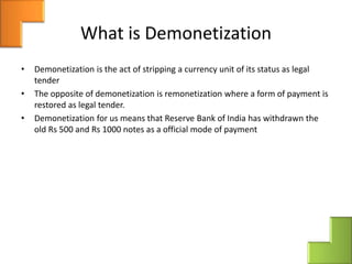 Demonitisation and its effect on indian economy | PPTX