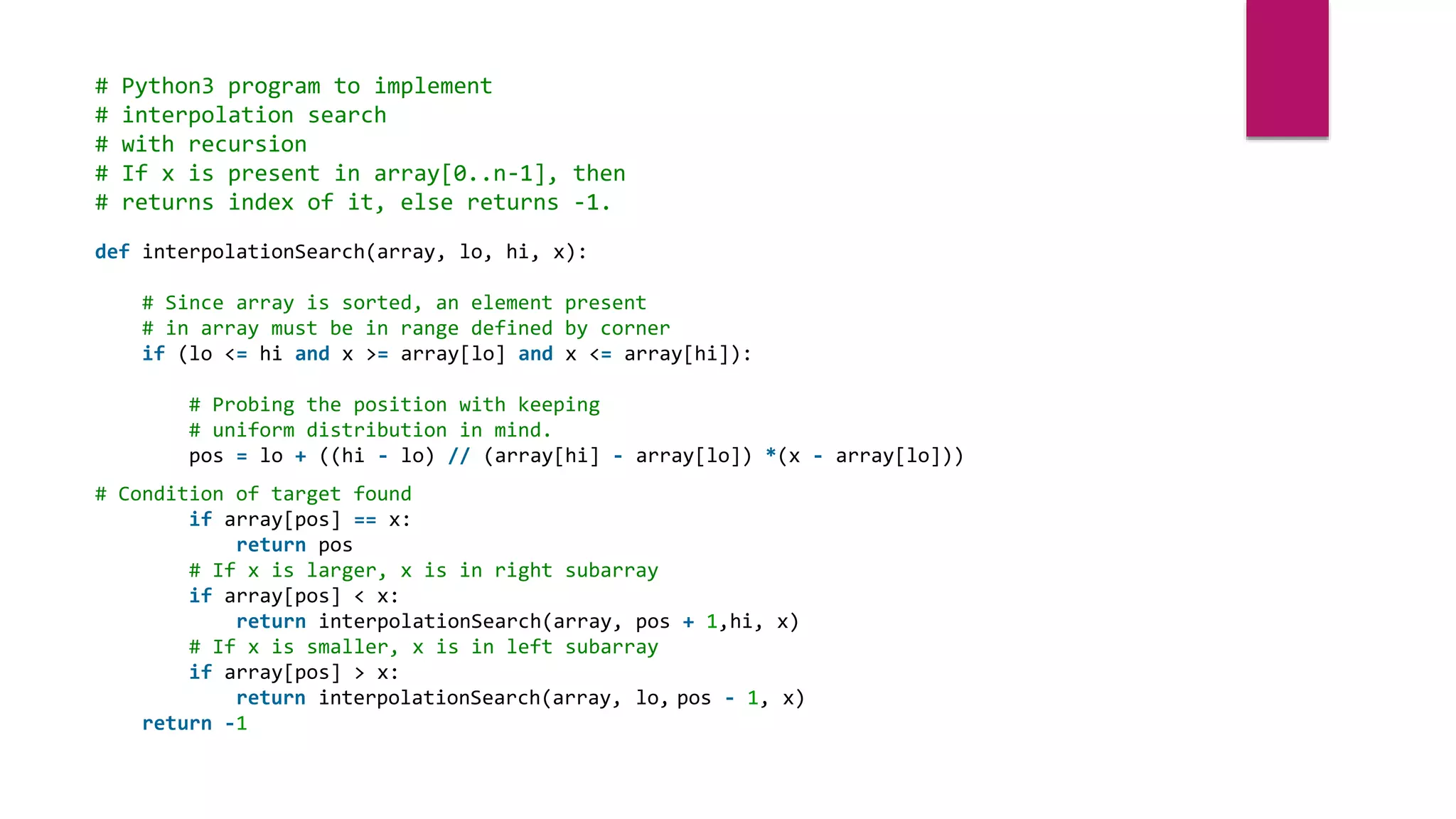 Demonstrate interpolation search | PPTX | Search | Internet