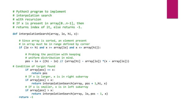 Demonstrate interpolation search | PPTX | Search | Internet