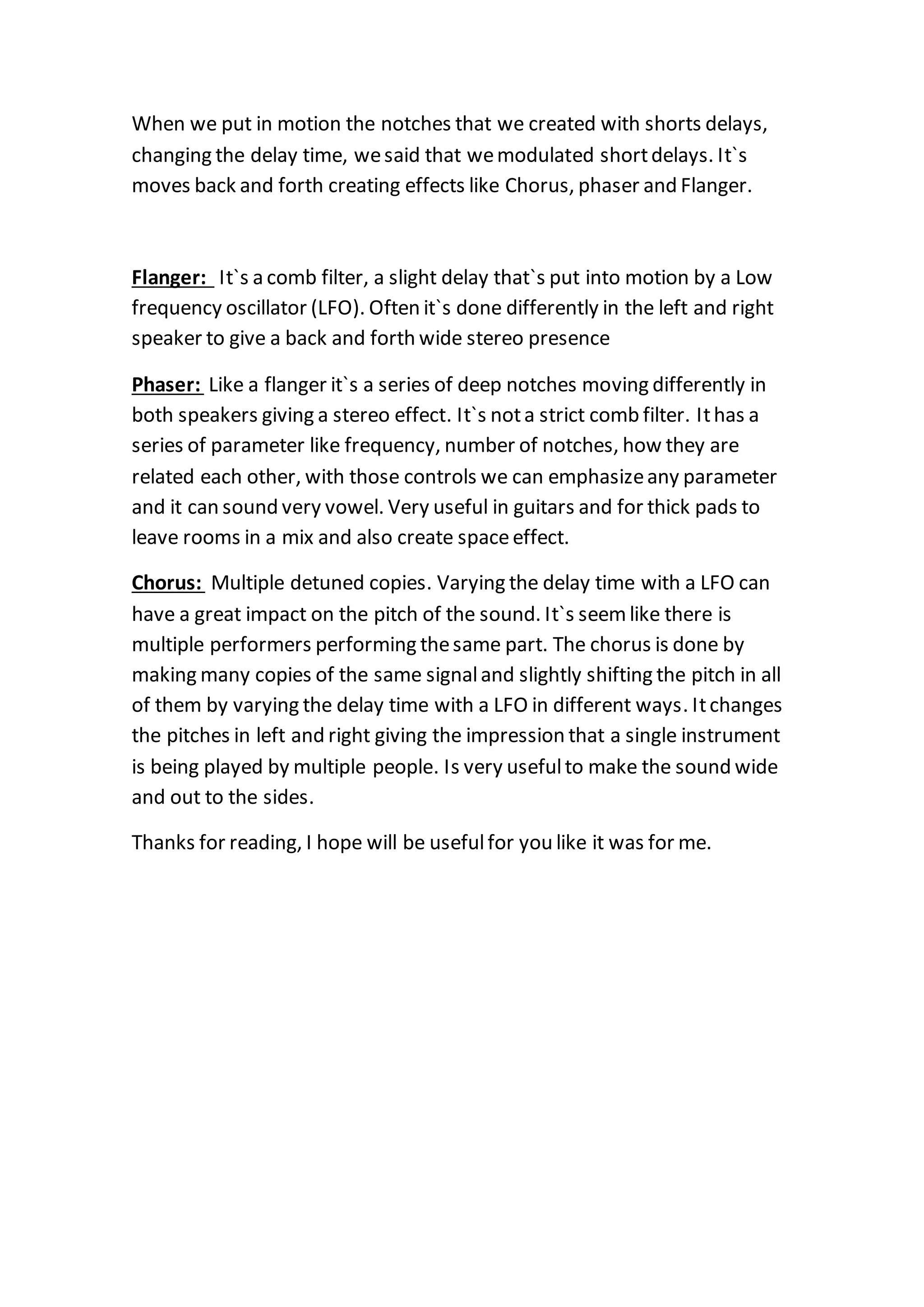 Demonstrate two of the three types of modulated short delay effects | PDF