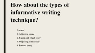 demonstrations for english about the types of writing techniques | PPT