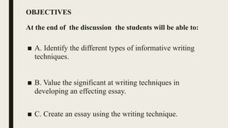 demonstrations for english about the types of writing techniques | PPTX