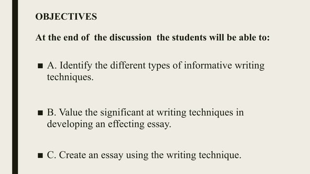 demonstrations for english about the types of writing techniques | PPTX