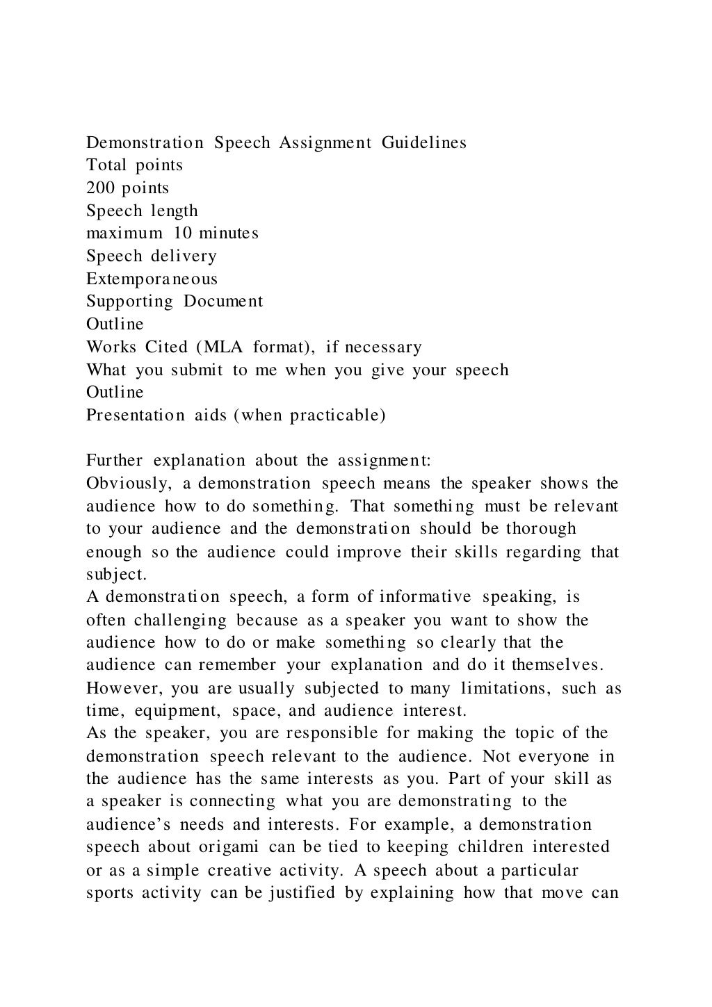 Demonstration Speech Assignment GuidelinesTotal points200 poin | PDF