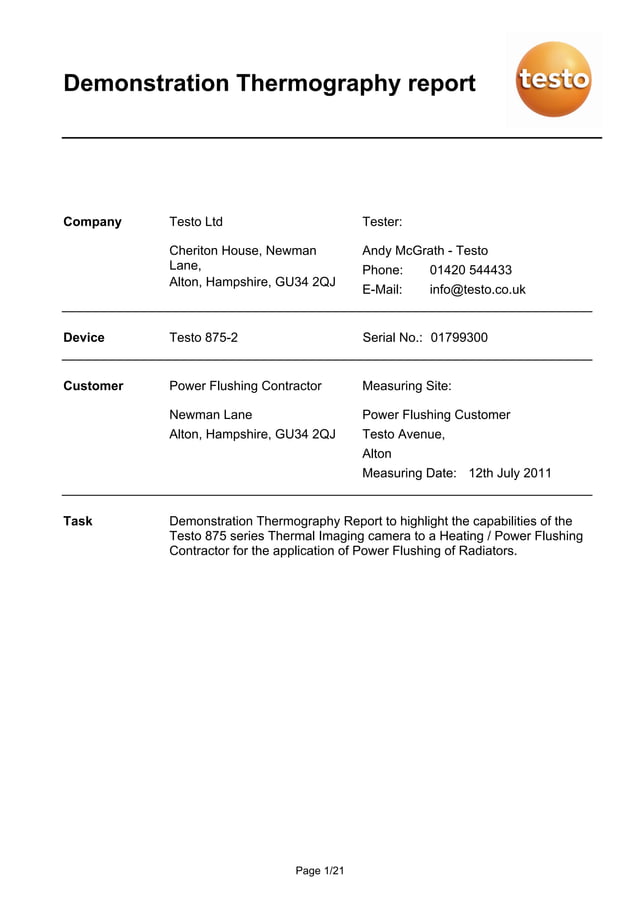 Demonstration thermography report 2 radiator power flushing | PDF