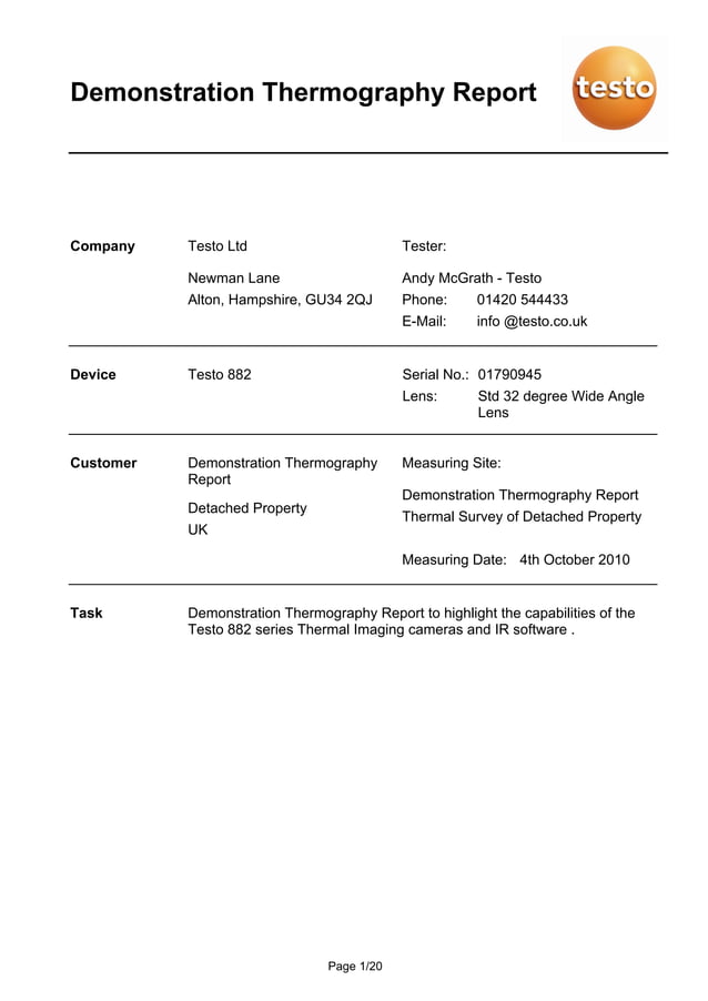 Demonstration thermography report domestic dwelling general | PDF