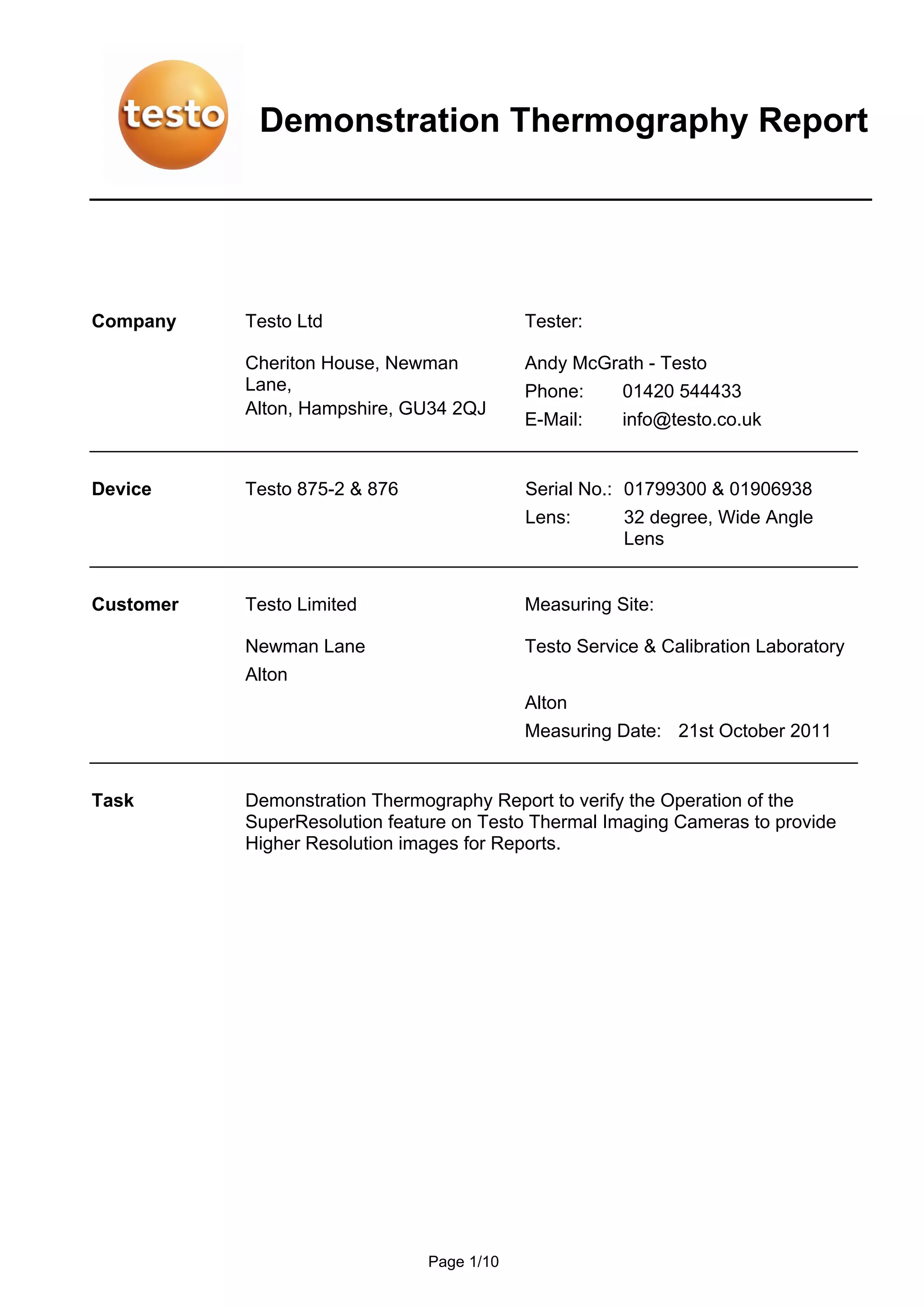 Demonstration thermography report for super resolution 1 | PDF