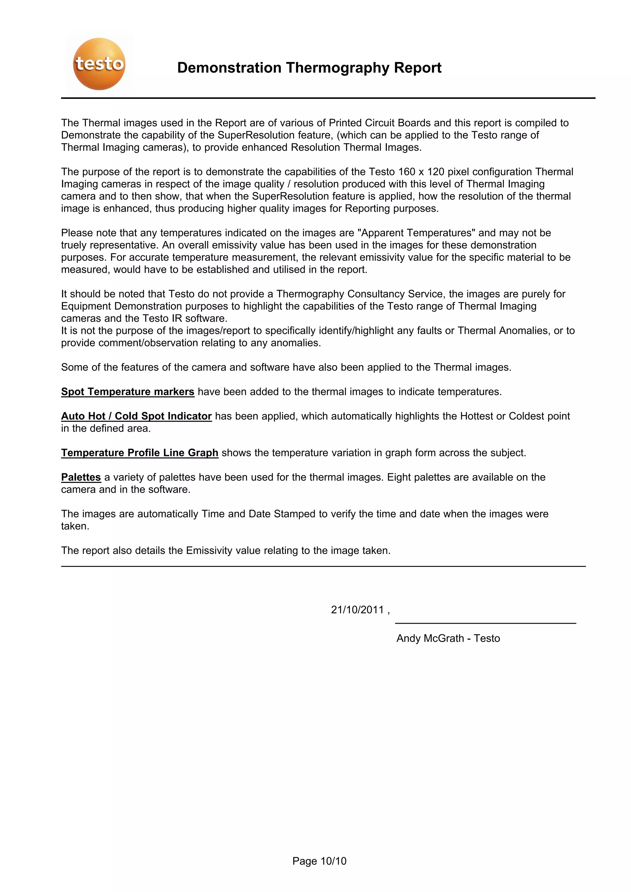 Demonstration thermography report for super resolution 1 | PDF