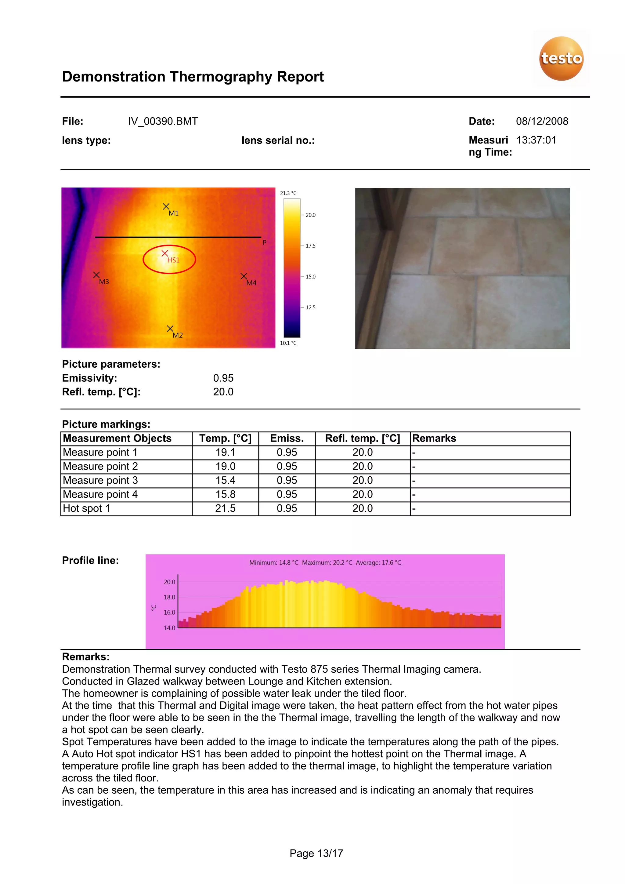 Demonstration thermography report of trace & access of heating pipework ...