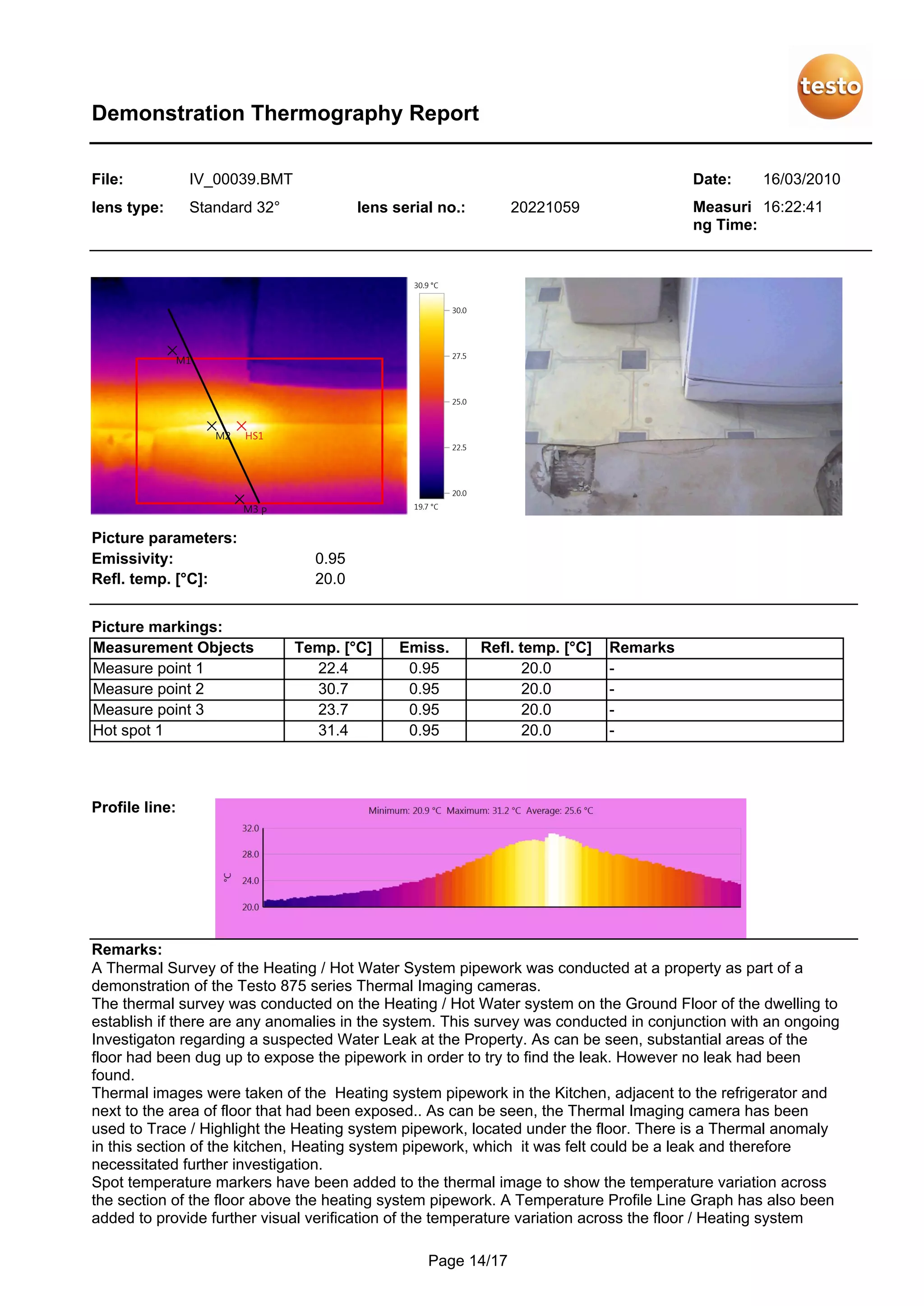Demonstration thermography report of trace & access of heating pipework ...