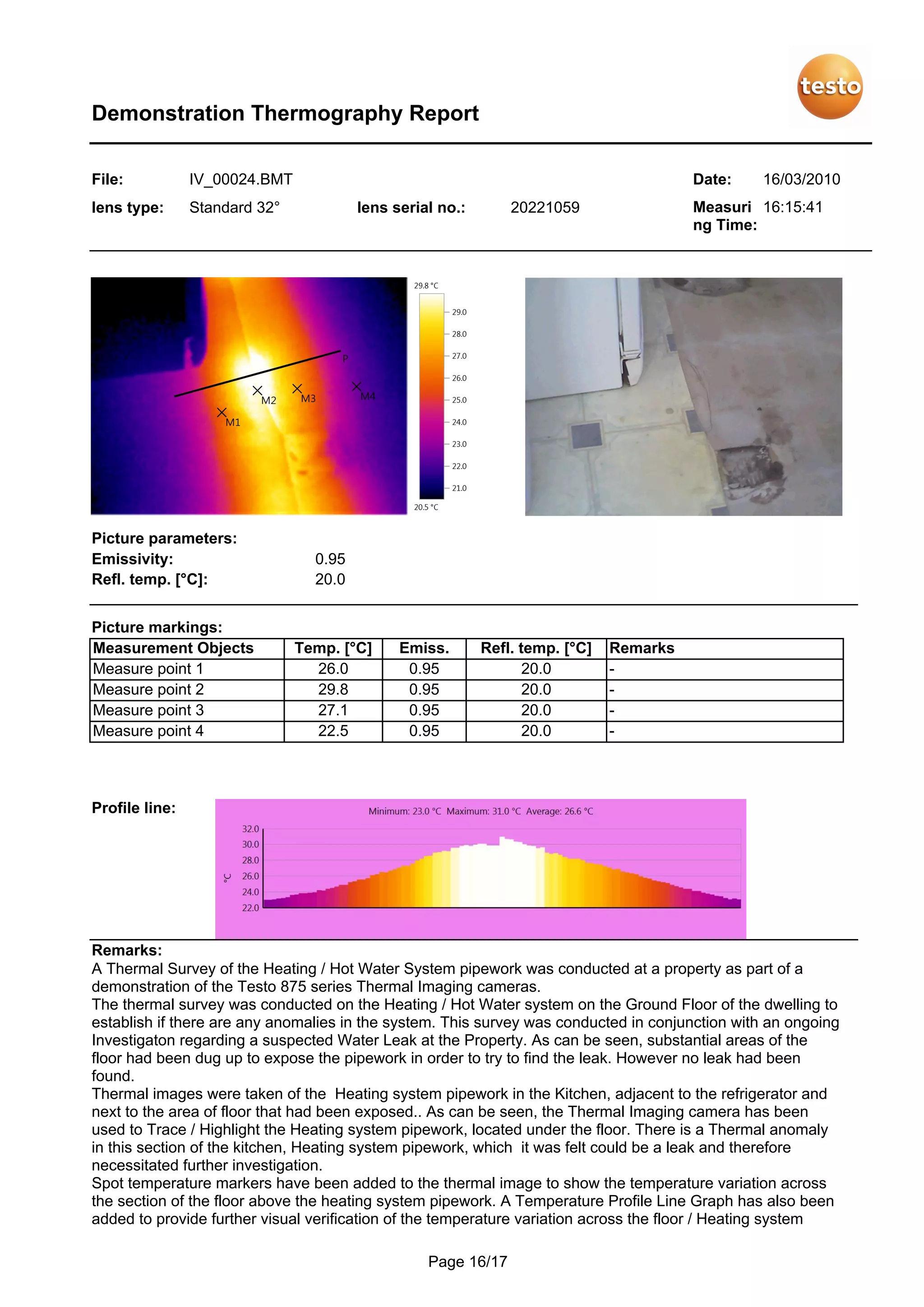 Demonstration thermography report of trace & access of heating pipework ...