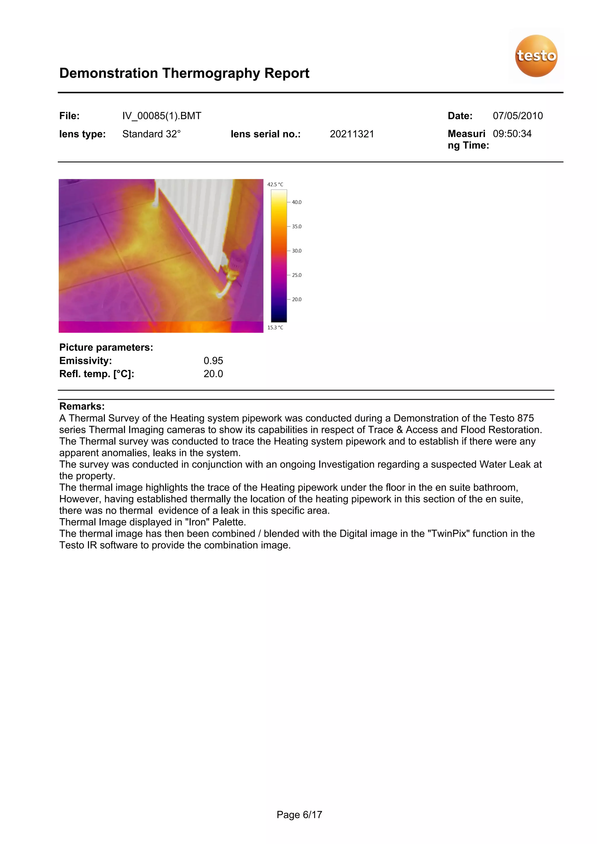 Demonstration thermography report of trace & access of heating pipework ...
