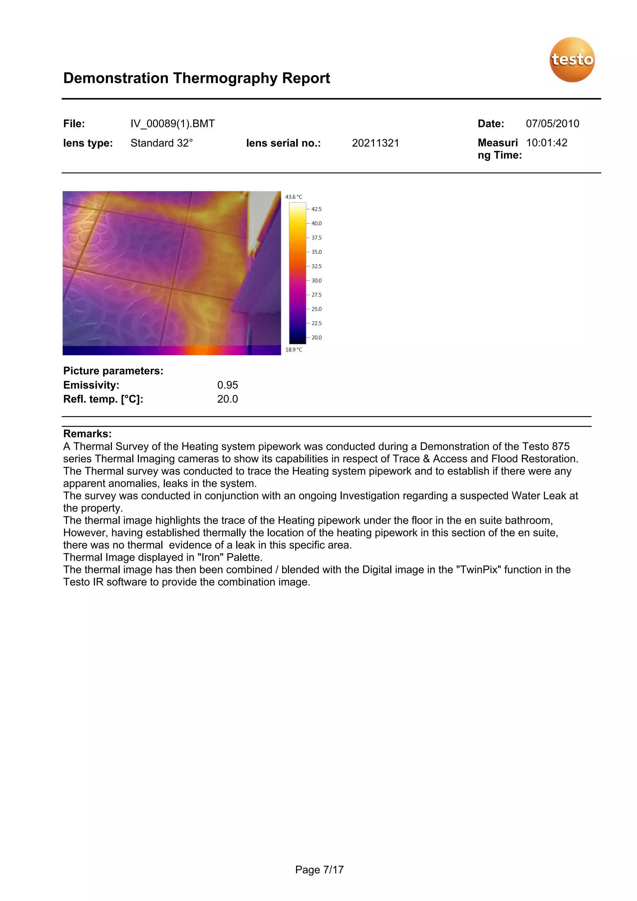 Demonstration thermography report of trace & access of heating pipework ...